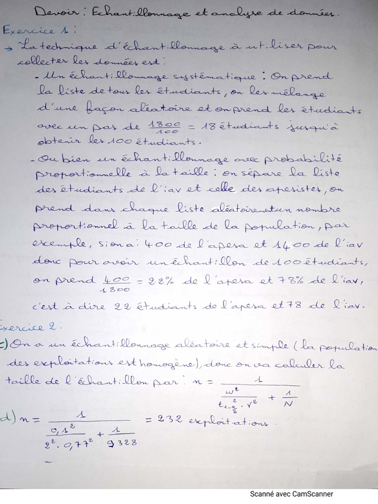 Devoir Echantillonnage Correction (1) | PDF