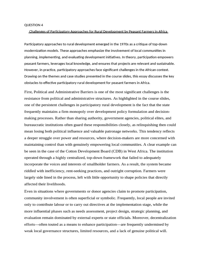 Challenges in Rural Development Participation | PDF | Modernization ...
