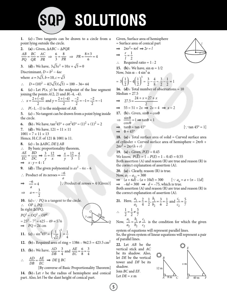 Math Basic Class 10 Solutions | PDF | Sphere | Circle