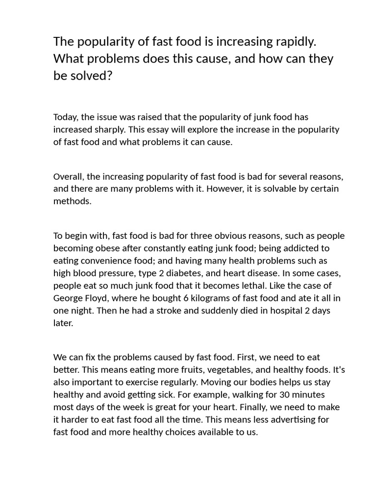 Fast Food's Rise: Health Risks & Solutions | PDF