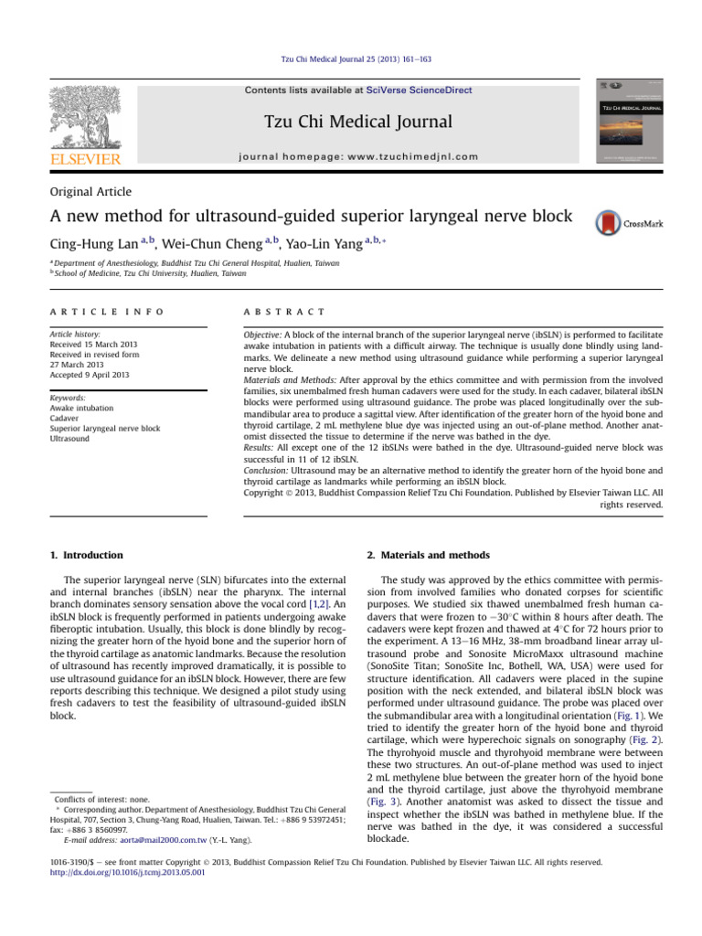 A New Method for Usg Laryngeal Block | PDF | Medical Ultrasound | Larynx