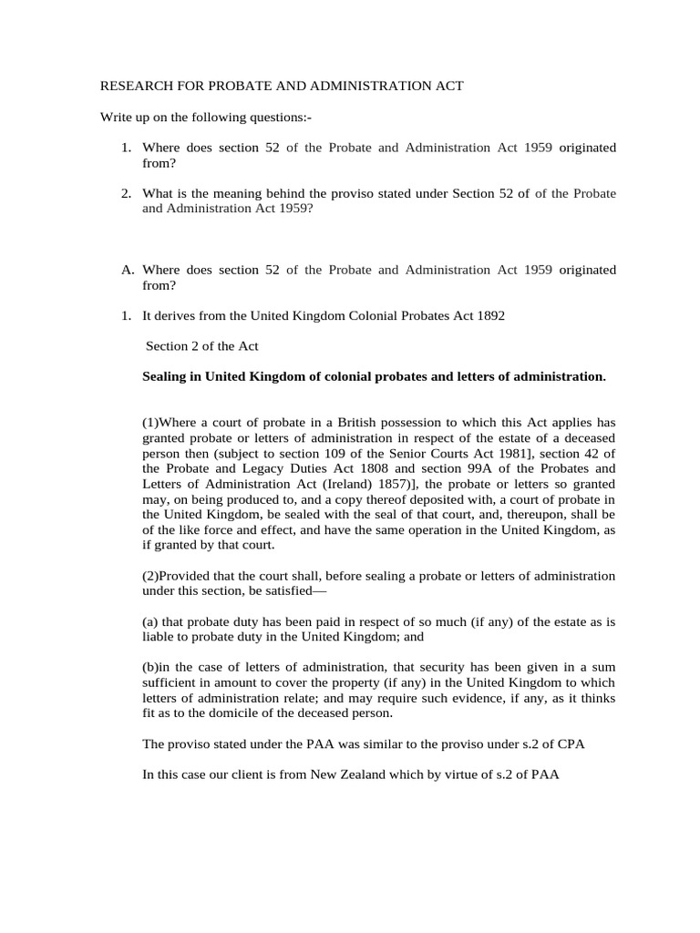 Overview of Section 52 PAA 1959 | PDF | Probate | Common Law