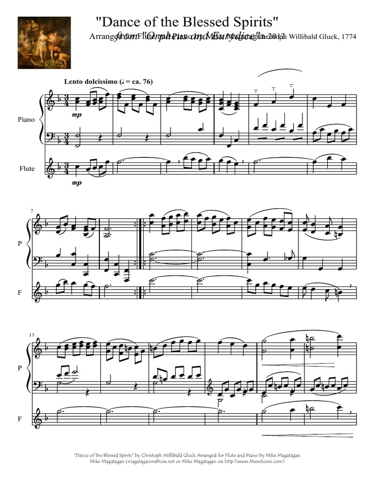 Gluck Dance of the Blessed Spirits FL&Piano | PDF | Orpheus | Greek Underworld