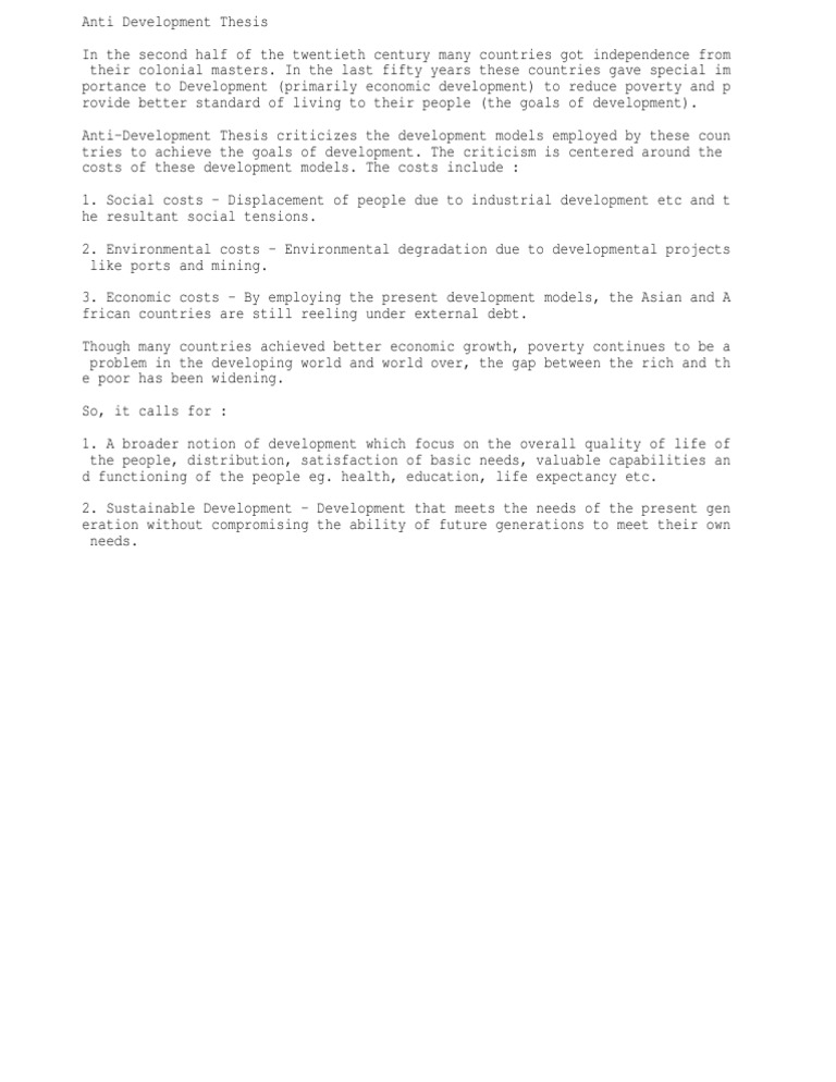 Anti Development Thesis | PDF | Social Science