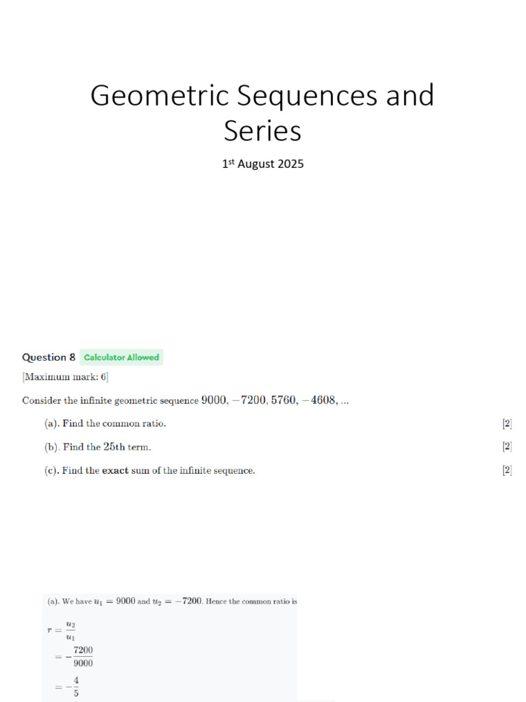 Geometric Sequences and Series_with Solutions | PDF
