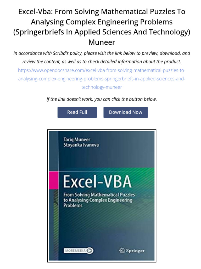 Excel-VBA: From Solving Mathematical Puzzles to Analysing Complex ...