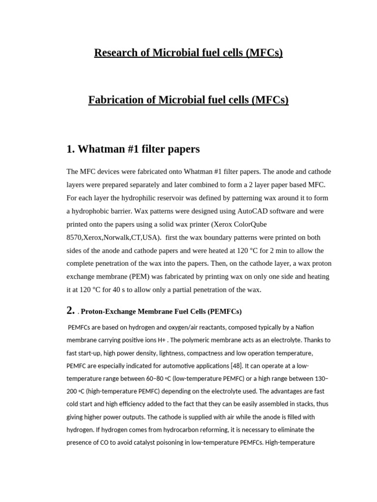 Microbial Fuel Cells: Fabrication Techniques | PDF | Fuel Cell ...