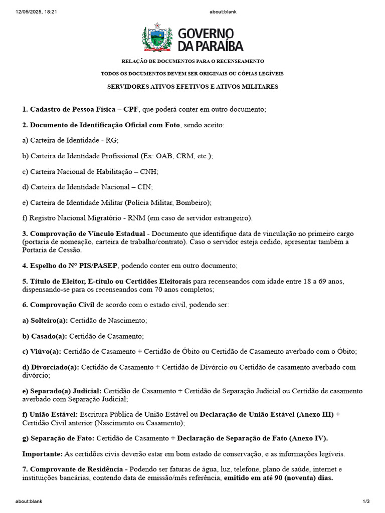 Lista de Documentos Censo Ativa | PDF