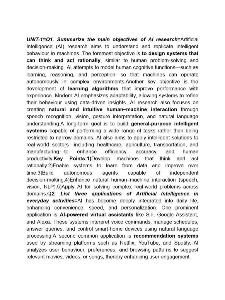 AI UNIT-1,2,3,4,5,6 | PDF | Intelligence (AI) & Semantics | Artificial Intelligence