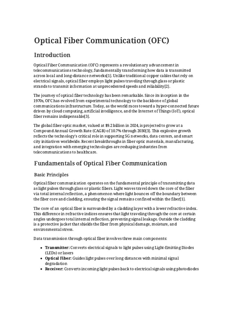 Optical Fiber Communication Overview | PDF | Optical Fiber | Fiber ...