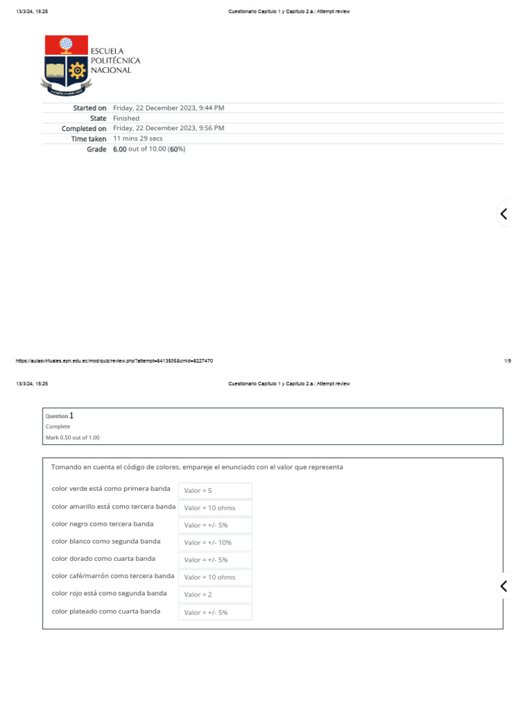Cuestionario Capítulo 1 y Capítulo 2.a._ Attempt reviewW2 | PDF | Red eléctrica | voltaje