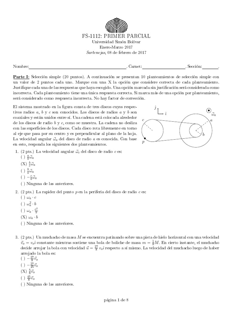 FS-1112 Primer Parcial 2017 Ene-Mar Tipo C reueltoo | PDF | Fricción ...