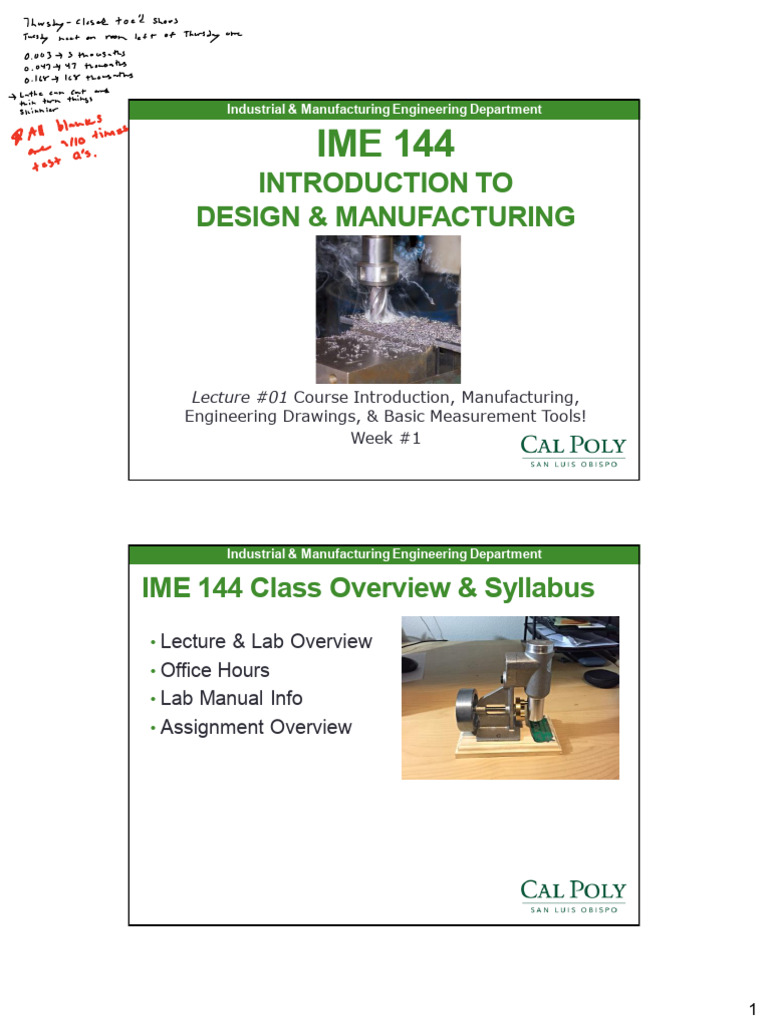 IME 144 Notes-Week 0-1 Notes | PDF | Engineering Tolerance | Mechanical ...