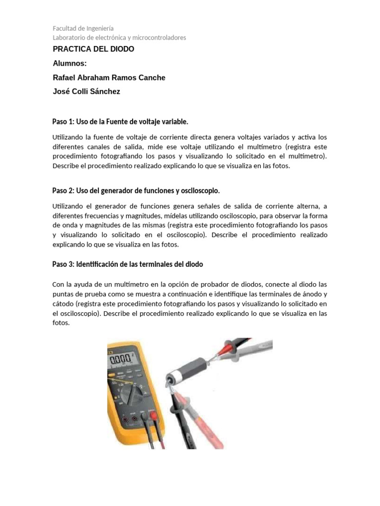 PRACTICA DEL DIODO Ramos Canche Colli Sanchez | PDF | Diodo | Electrónica
