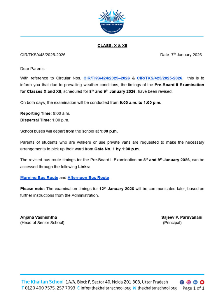 Circular 448 - Classes X & XII_260107_102817 | PDF