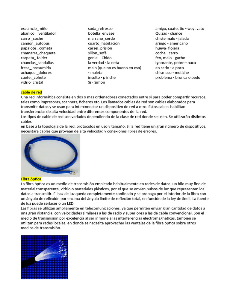 cable de red, fibra obtica | PDF | Telecomunicaciones | Medio de ...