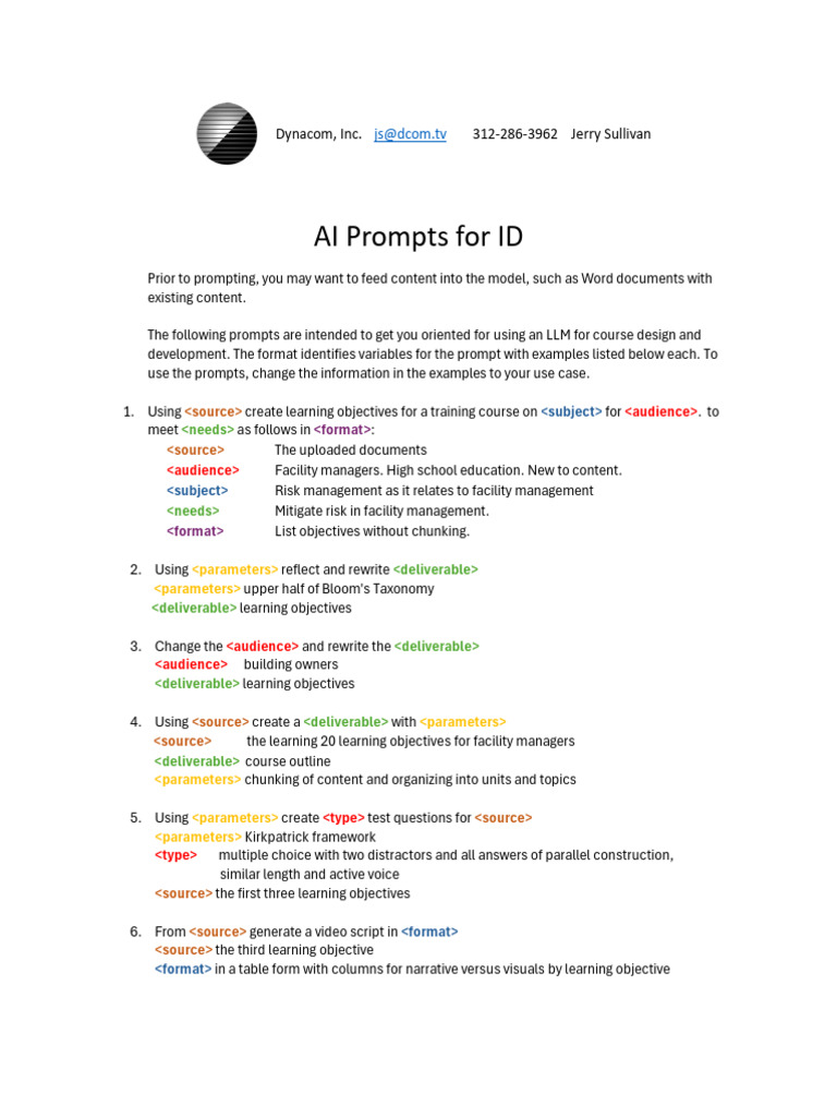 AI Prompts for Course Design | PDF