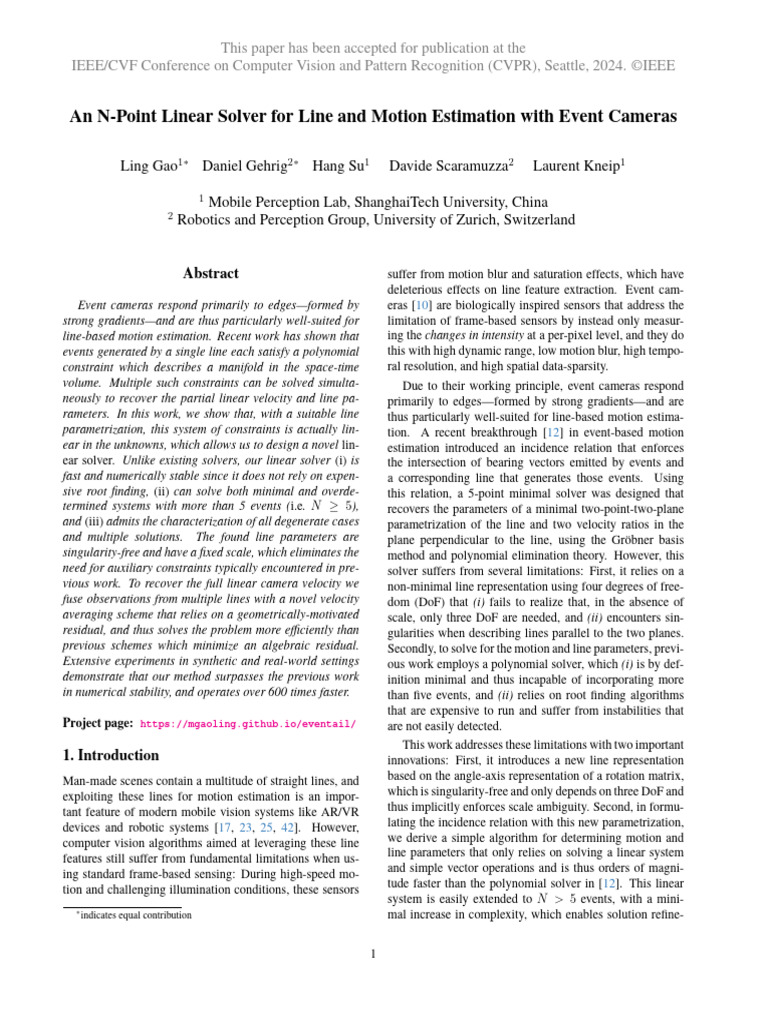 An n Point Linear Solver for Line and Motion Estimation With Event ...