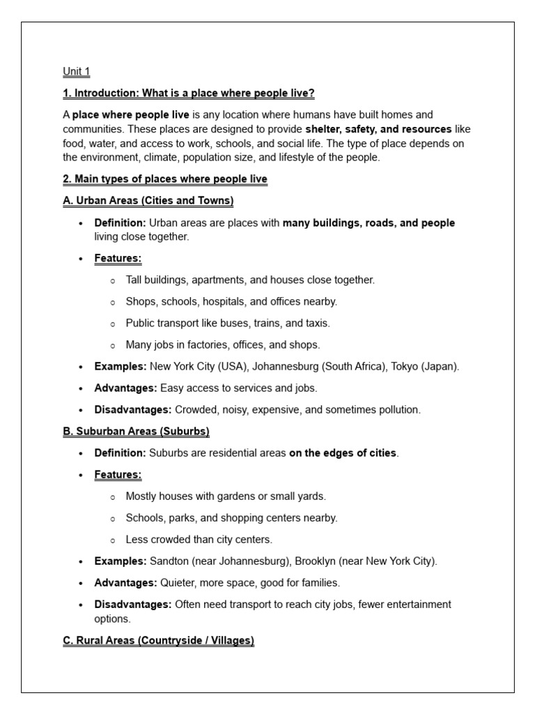 Types of Living Places Explained | PDF | Sidewalk | Road