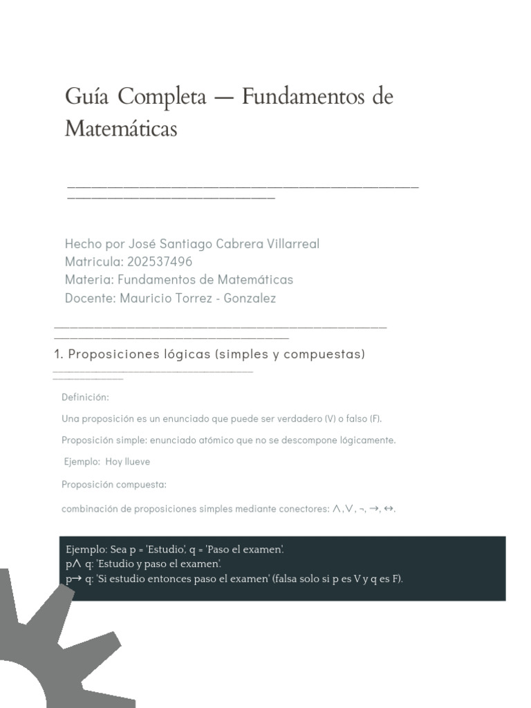 Fundamentos de Matemáticas: Proposiciones y Conjuntos | PDF | Lógica ...