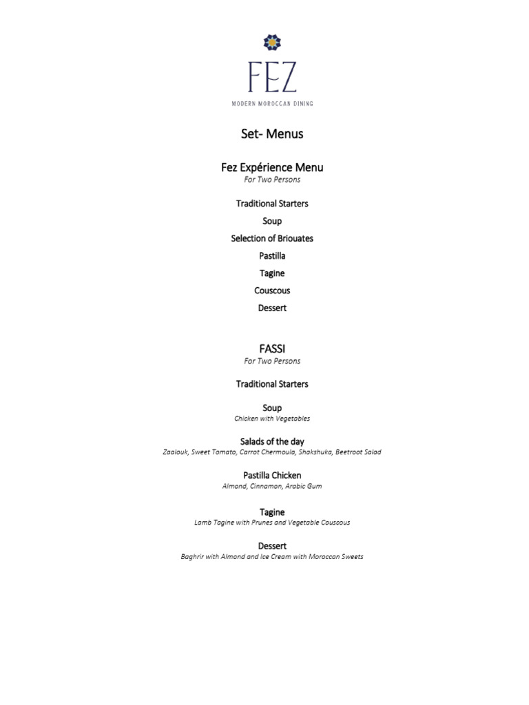 Fez Menu | PDF