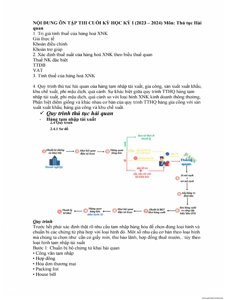 Nội Dung Ôn Tập Thi Thủ Tục Hải Quan Cuối Kỳ Học Kỳ i(1) (2) | PDF
