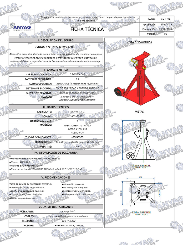 Gc_fi-093-Caballete de 5 t | PDF | Acero | Ingeniería mecánica