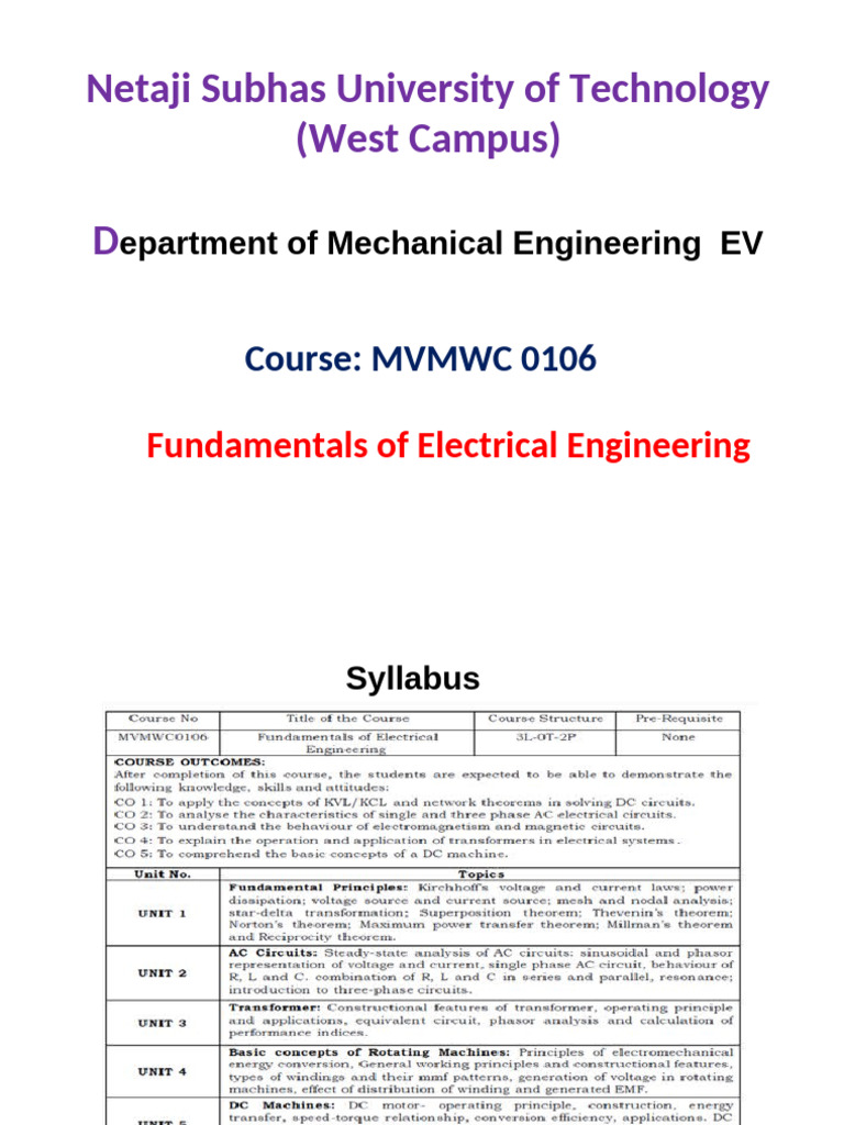 Fundamentals of Electrical Engineering Syllabus | PDF | Series And ...
