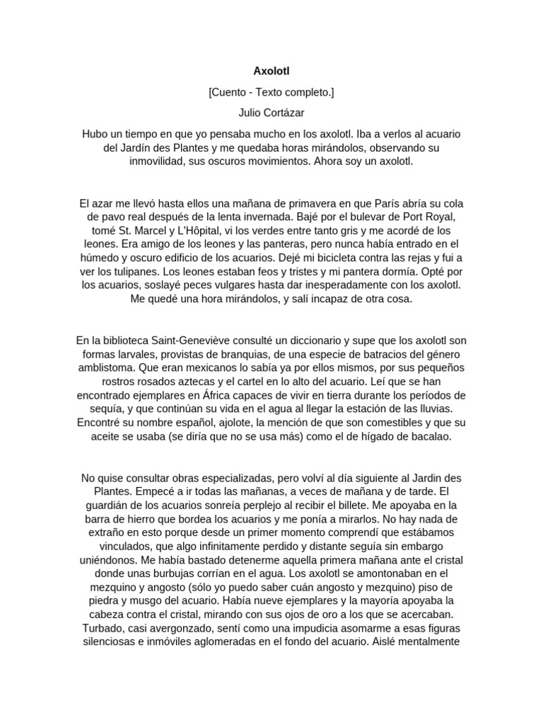 La fascinación por los axolotl en Cortázar | PDF | Acuario | Ojo