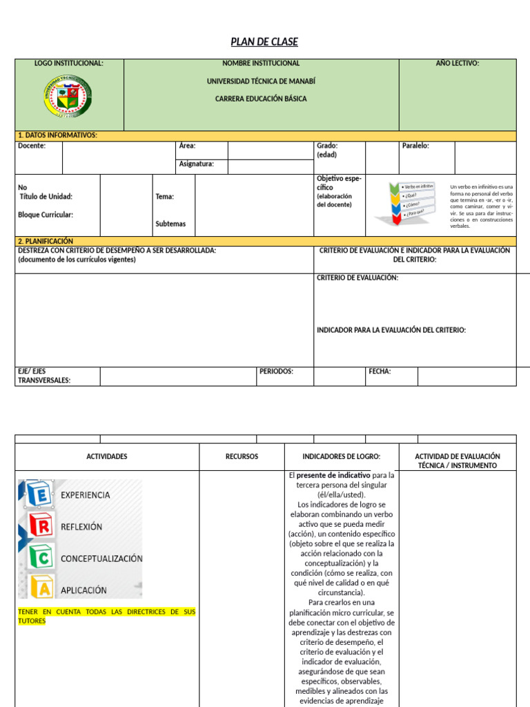 Formato_plan de Clase Para Examen Final de La Materia. Examen en El Aula Virtual | PDF ...