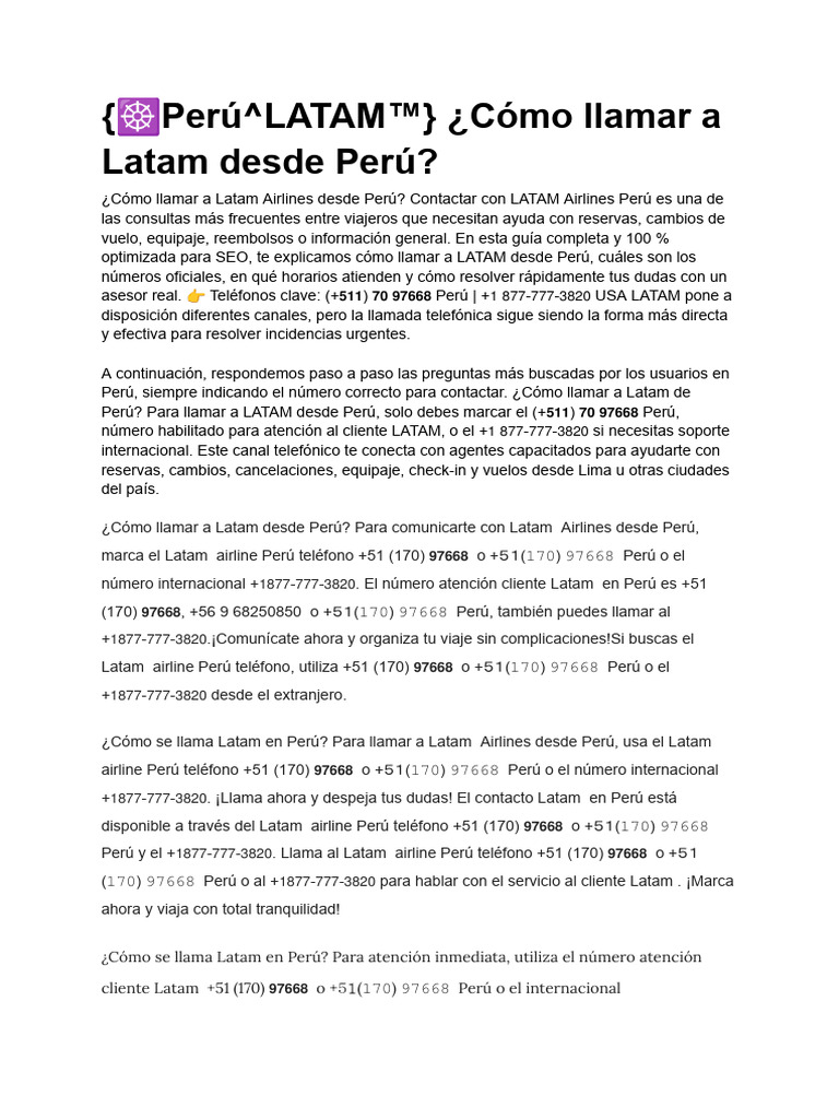 (Guia Ayuda) ¿Cómo Llamar A Latam Desde Perú? | PDF | Servicio al ...