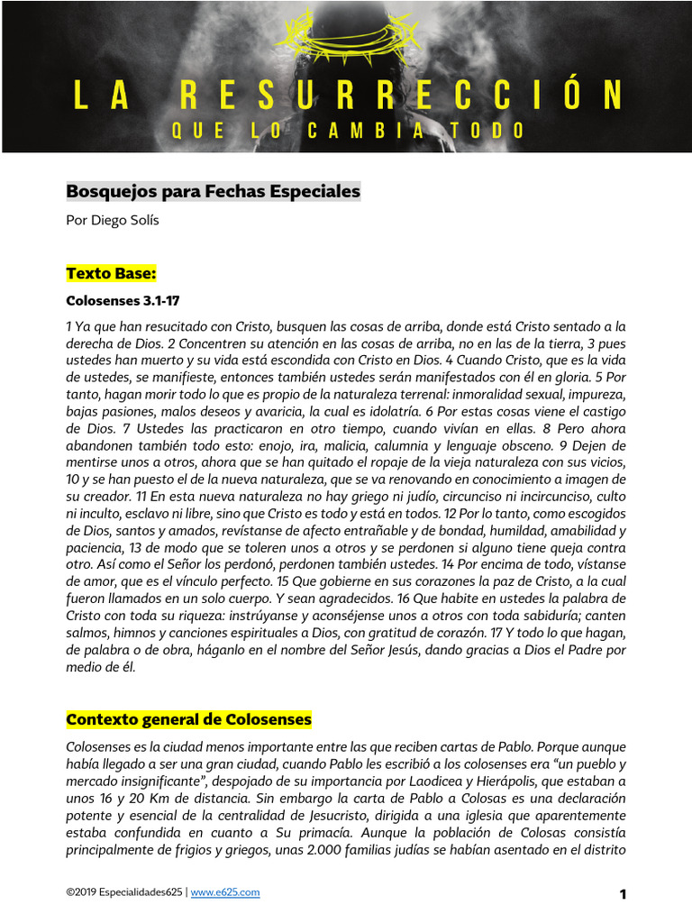 La Resureccion que lo cambia todo- col.3:1-17 | PDF | Cristo (título ...