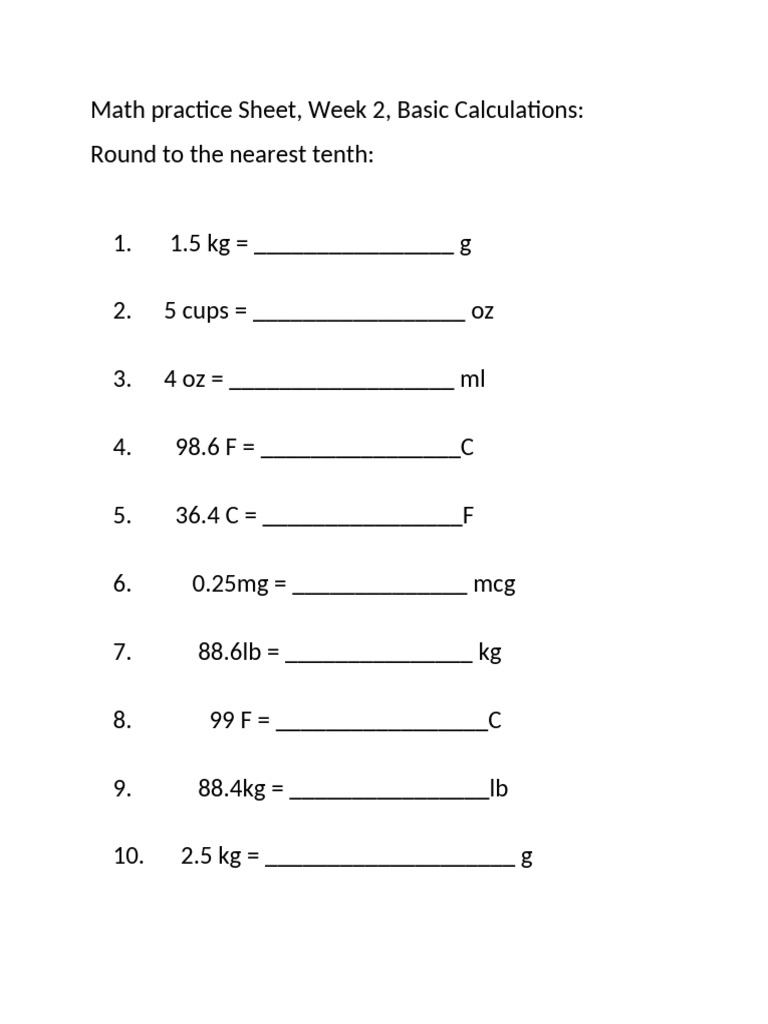 Conversions, Math Practice, Basic-1 | PDF