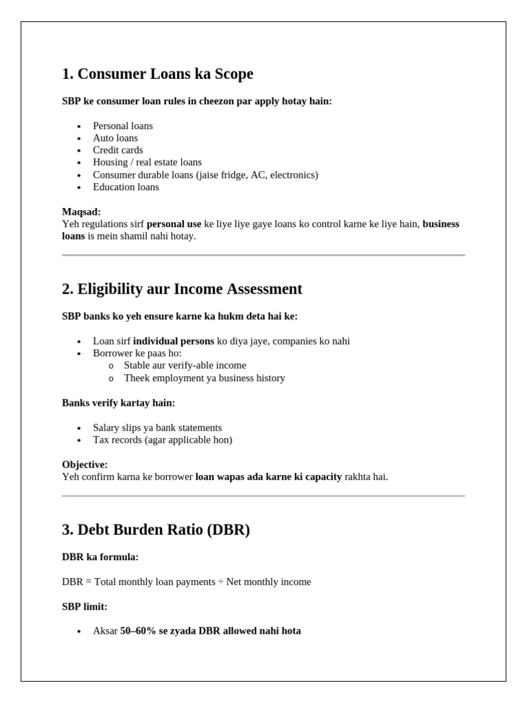 SBP Consumer Loan Regulations Overview | PDF | Loans | Finance & Money ...