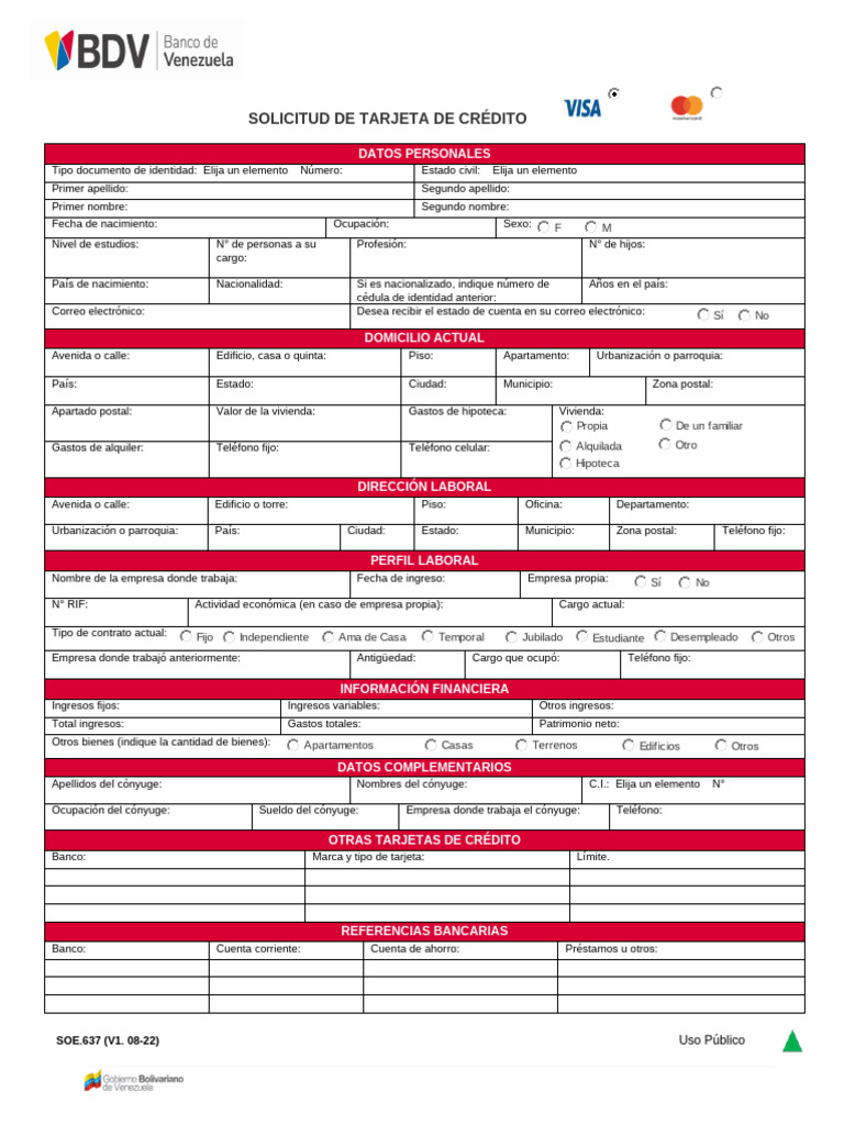 Planilla de Solicitud de Tdc Bdv | PDF | Bancos | Tarjeta de crédito