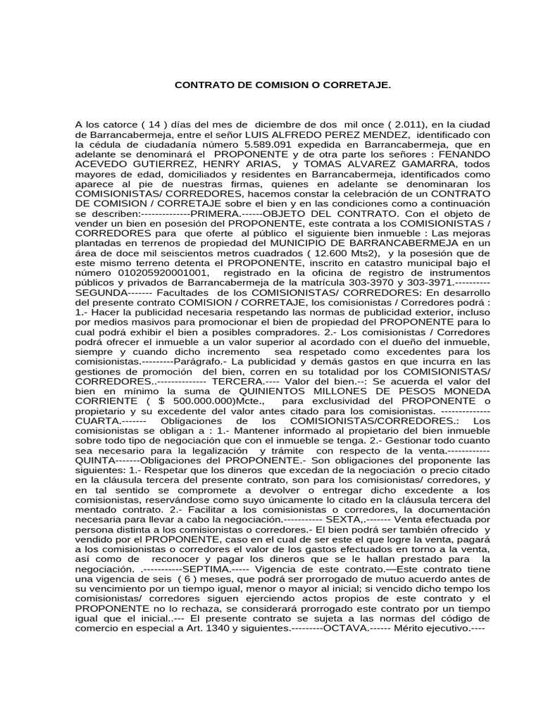 Contrato de Comision o Corretaje | PDF | Salario | Derecho laboral
