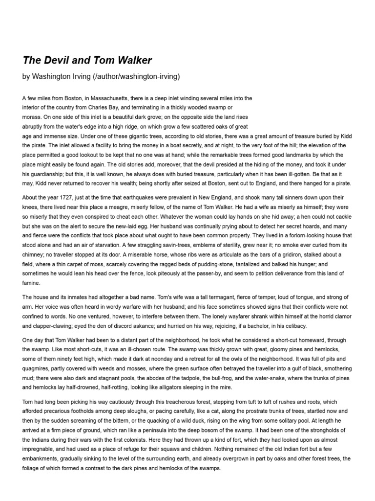 The Devil and Tom Walker Summary | PDF