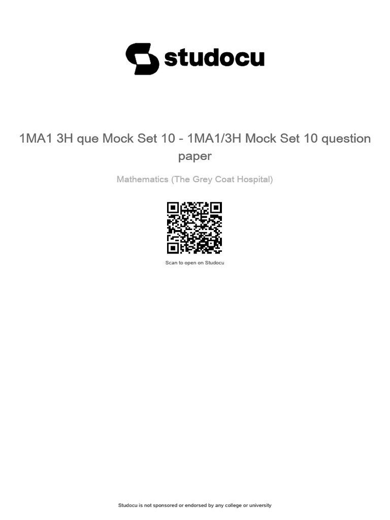 1MA1/3H Mock Set 10 Mathematics Paper | PDF | Area | Mathematics