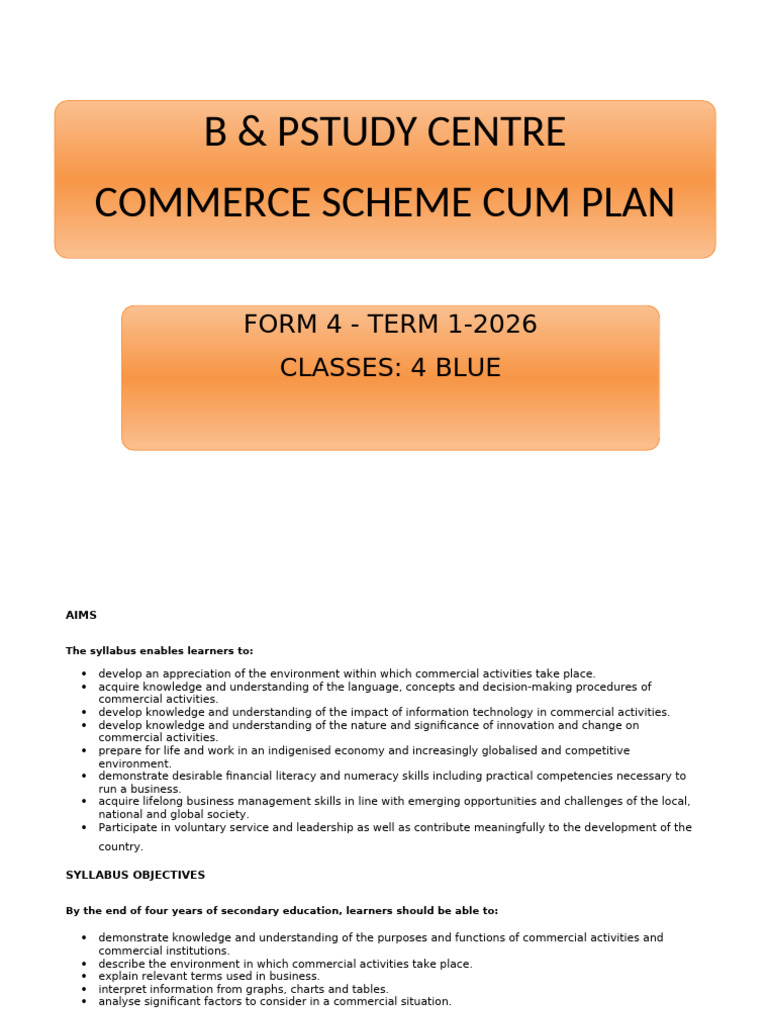 Commerce Scheme Form 4-3 | PDF | Educational Technology | Learning