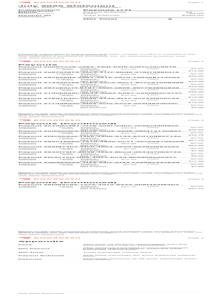 July 2025 DoorDash Payout Statement | PDF | Business | Payments
