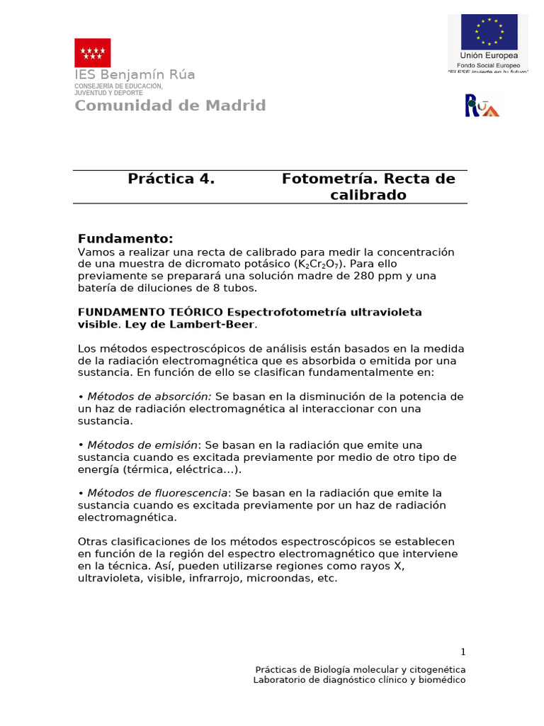 Calibrado de Dicromato Potásico en UV-Vis | PDF | Radiación ...