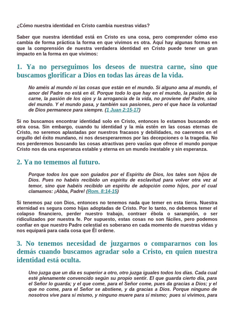 LA IDENTIDAD EN CRISTO CAMBIA NUESTRAS VIDAS | PDF | Cristo (título ...