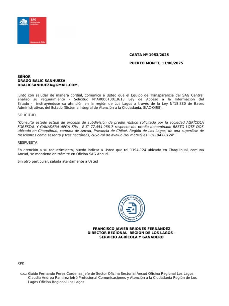 Estado de Subdivisión Predio Ancud SAG | PDF