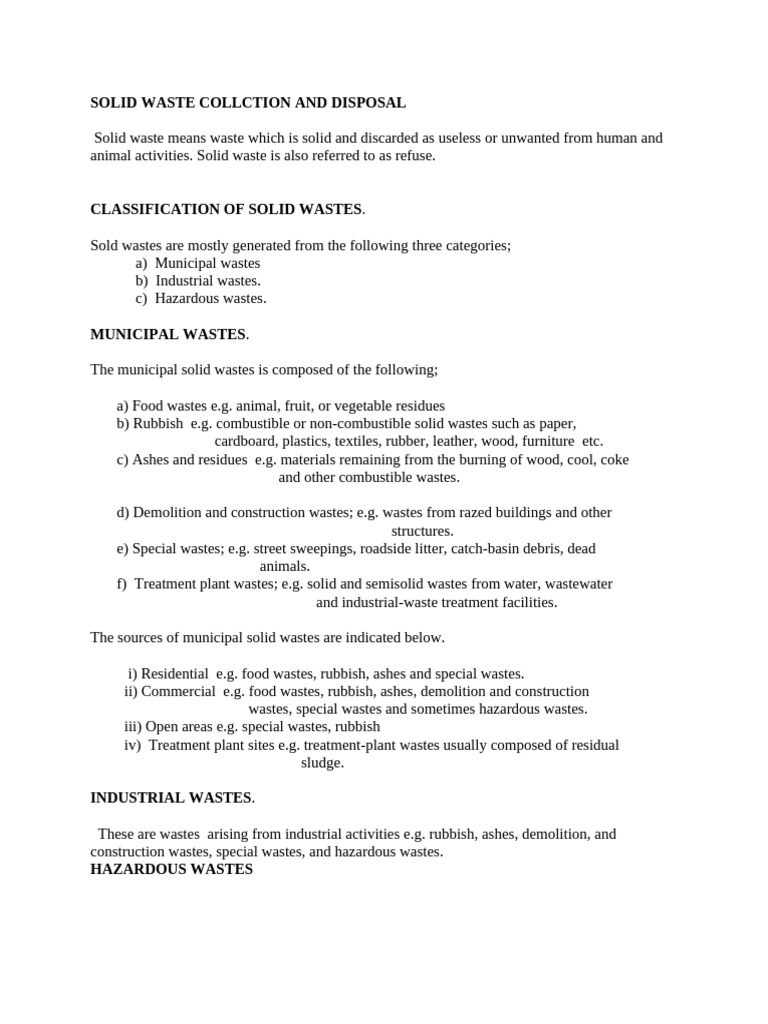 Solid Waste Collection and Disposal Guide | PDF | Waste | Municipal ...