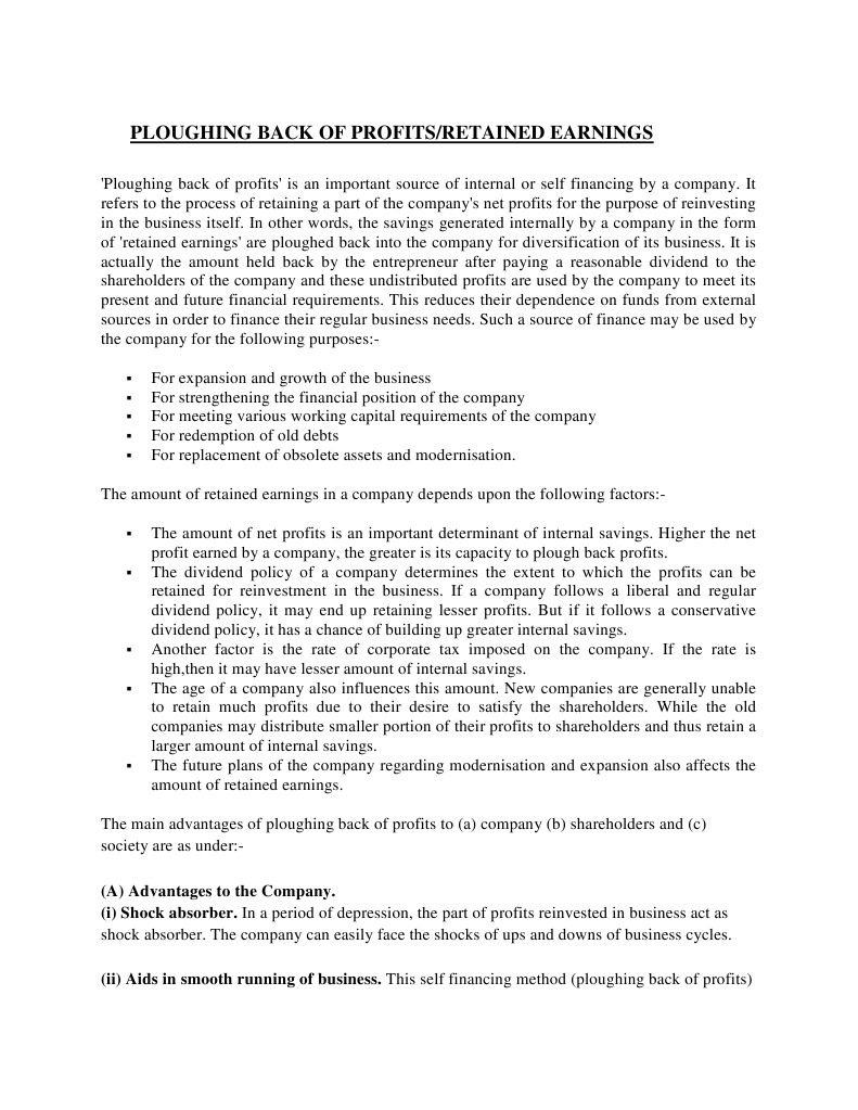 Ploughing Back of Profits Explained | PDF | Retained Earnings | Dividend