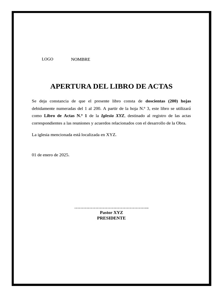 Hoja de Apertura de Libro de Actas | PDF