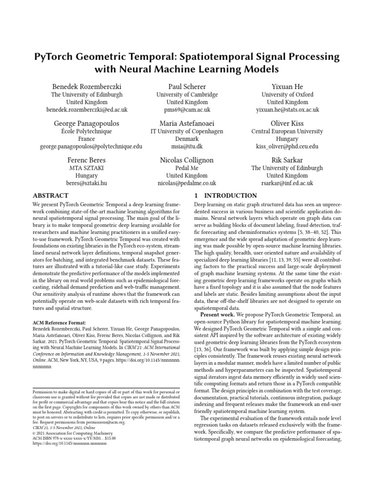 PyTorch Geometric Temporal Framework | PDF | Deep Learning | Applied ...