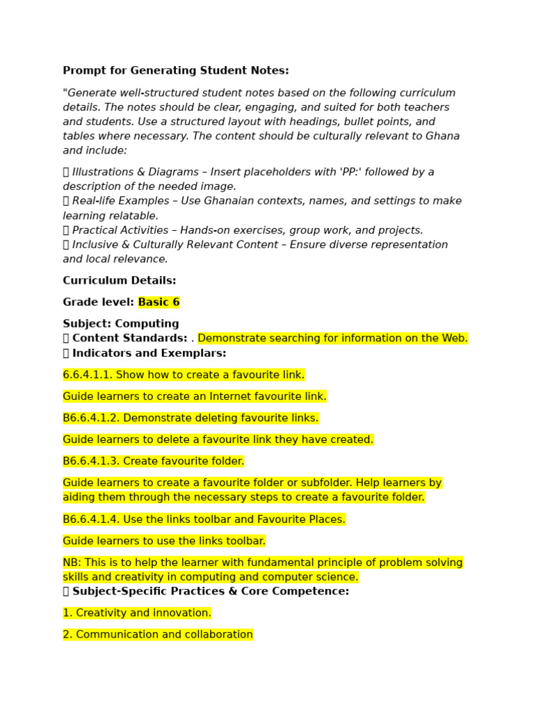 Prompt For Generating Student Notes | PDF