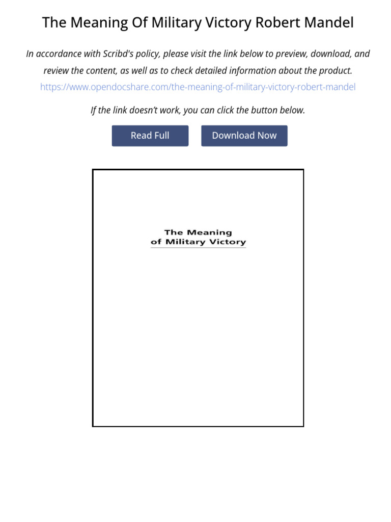 The Meaning Of Military Victory Robert Mandel | PDF | Cost–Benefit Analysis