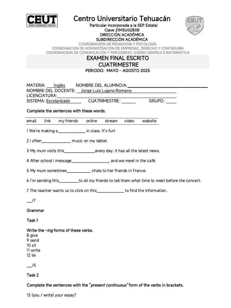 Cutri Exam English | PDF | Linguistics | Syntax